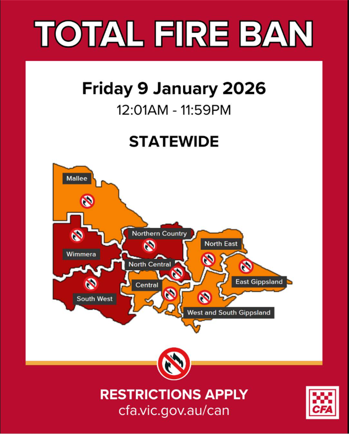Total Fire Ban - Friday, 9 Jan 2026 | City of Whittlesea